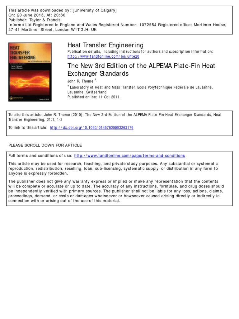 Heat Transfer Engineering | PDF | Heat Exchanger | Heat Transfer