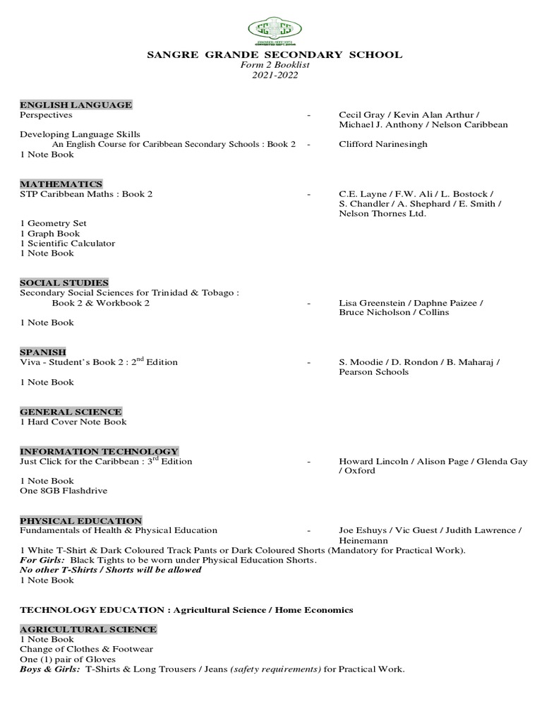 Form 2 Booklist 2021-2022 | PDF | Pencil | Human Appearance