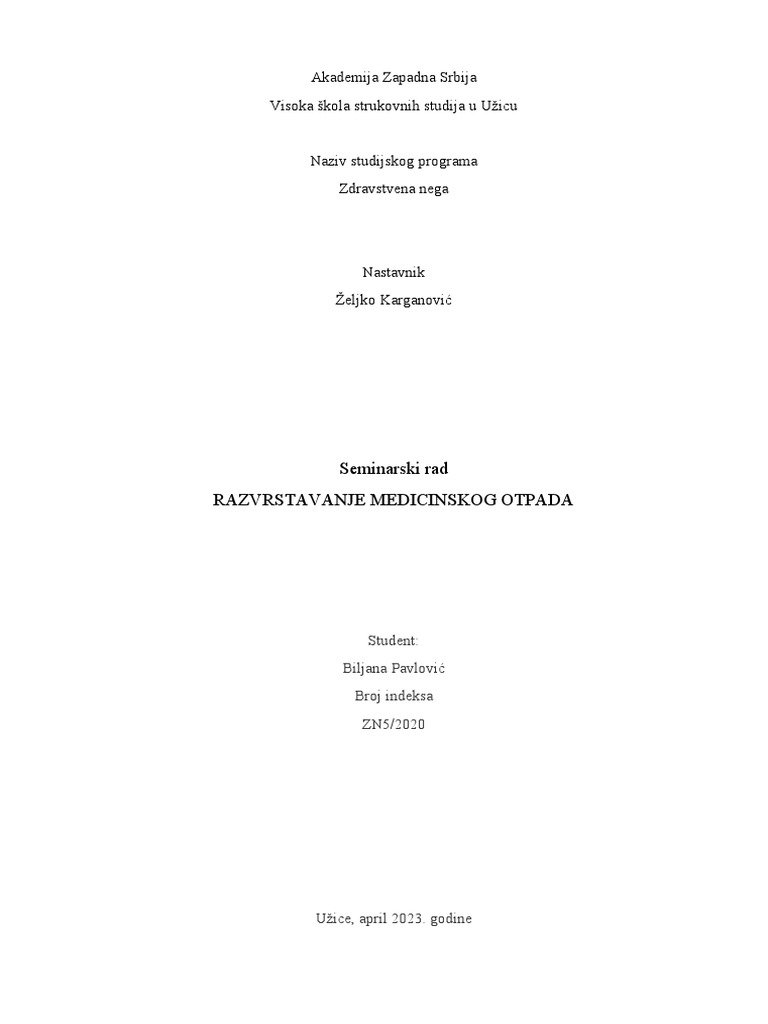 Medicinski Otpad Razvrstavanje | PDF