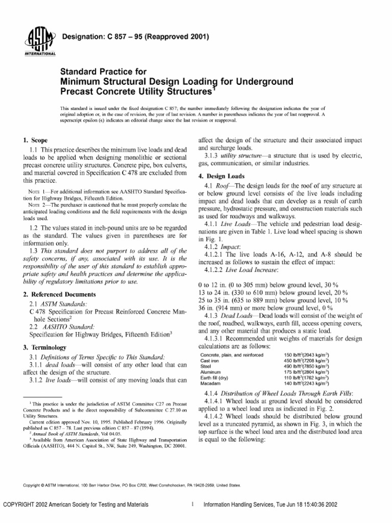 ASTM C857 - 95 - Minimum Structural Design Loading For Unde | PDF