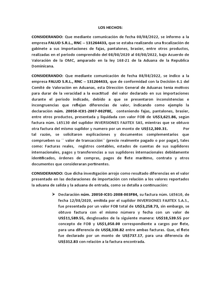 Inconsistencias en Importaciones de FALUD S.R.L. | PDF | Factura | aduana