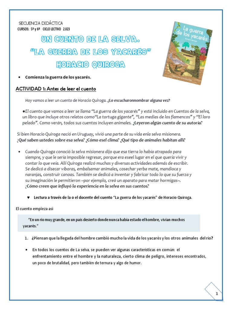Actividades sobre "La guerra de los yacarés" | PDF
