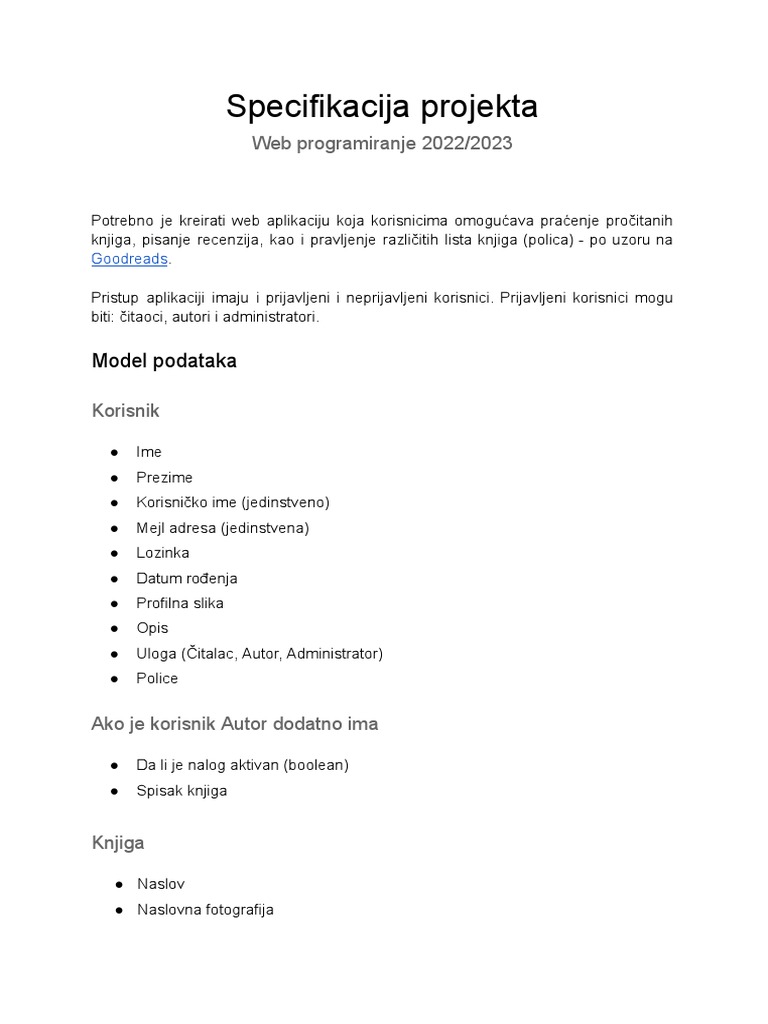 Specifikacija projekta (2) | PDF