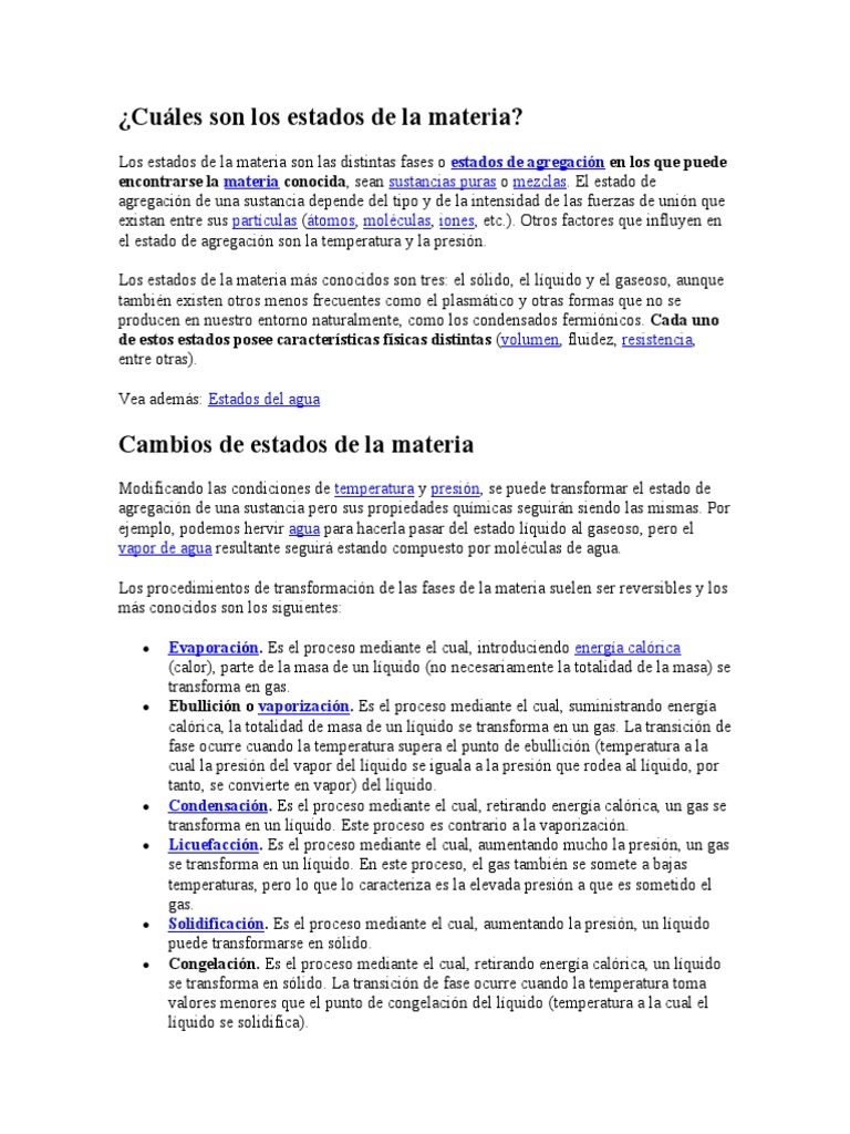 Cuáles Son Los Estados de La Materia | PDF