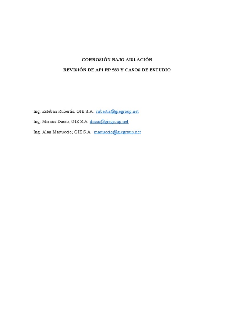 Corrosión Bajo Aislación - Revisión de API RP 583 y Casos de Estudio | PDF
