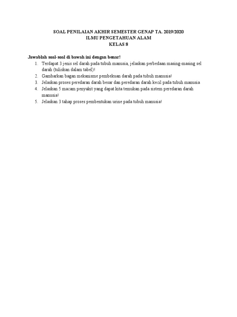 Soal Penilaian Akhir Semester Genap Ipa 8 | PDF Soal Penilaian Akhir Semester Genap Ipa 8 | PDF