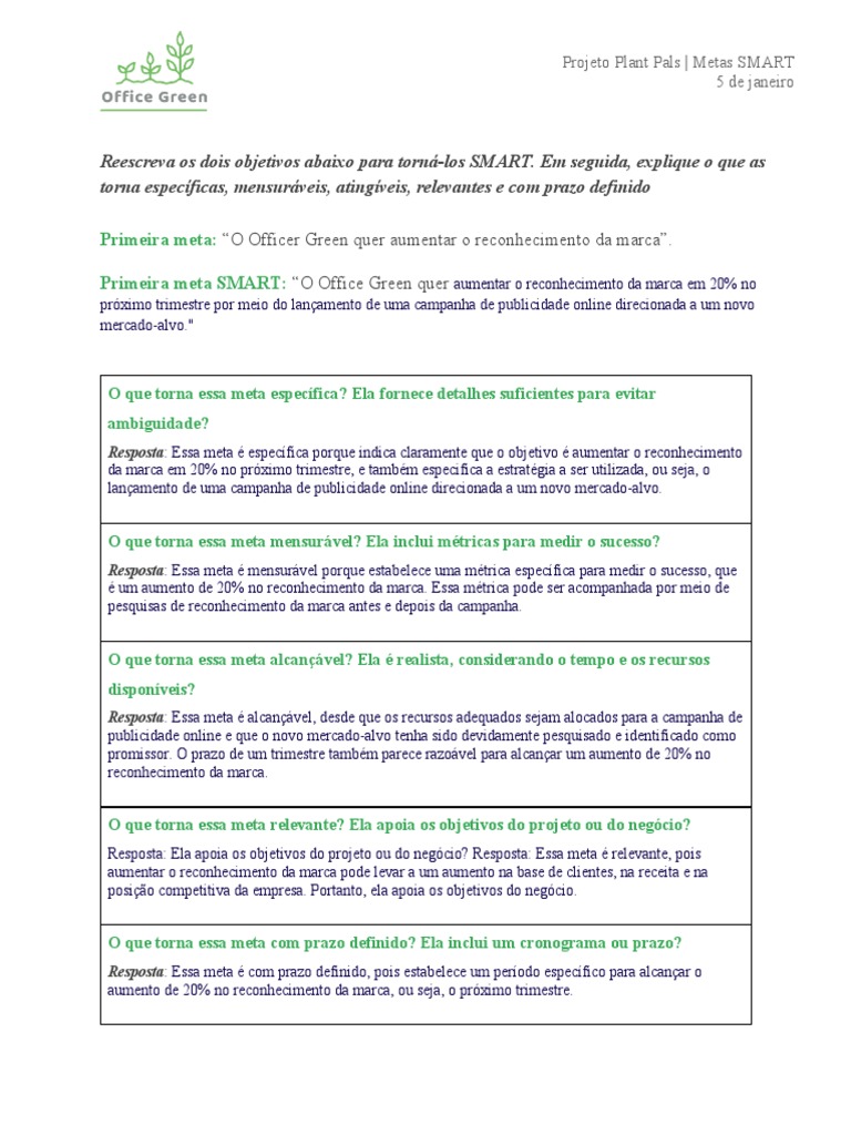 Exercício Metas SMART | PDF | Programa de fidelidade | Publicidade