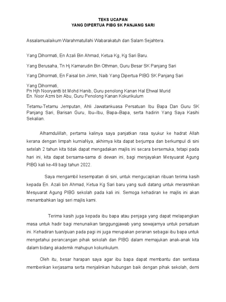 Teks Ucapan Ydp Pibg | PDF