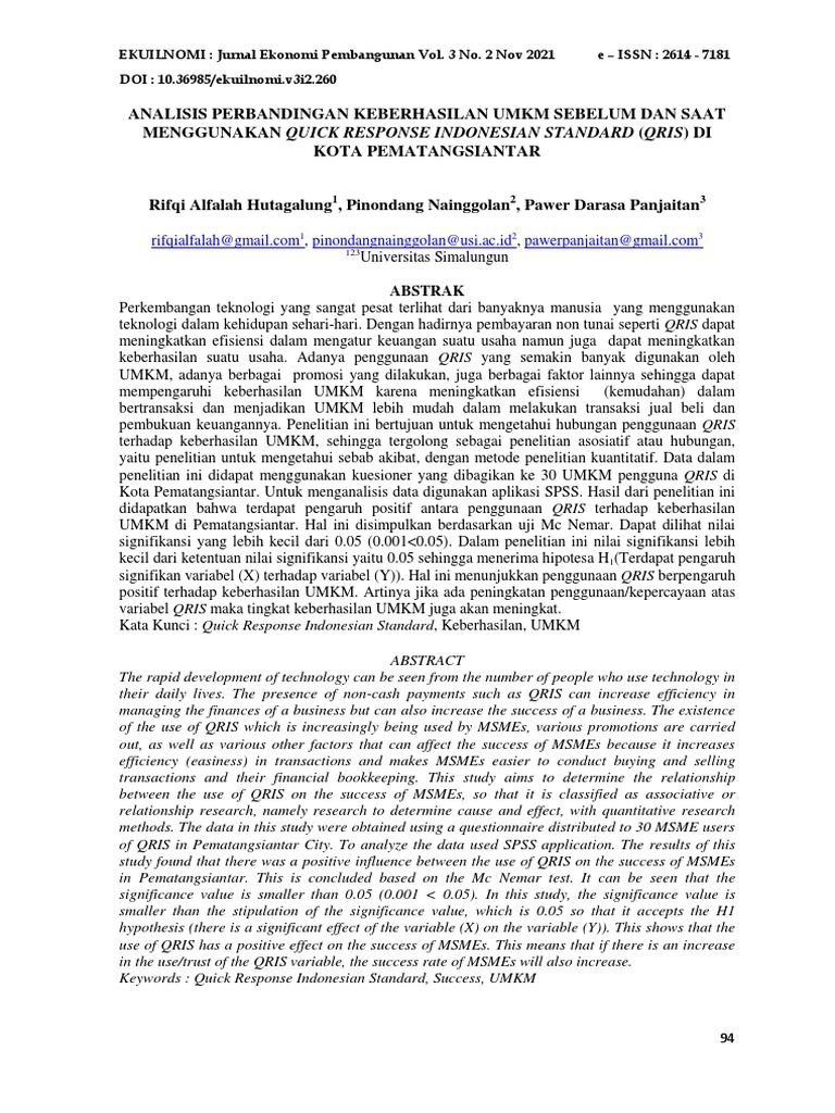 Analisis Perbandingan Keberhasilan Umkm Sebelum Dan Saat Menggunakan Quick Response Indonesian ...