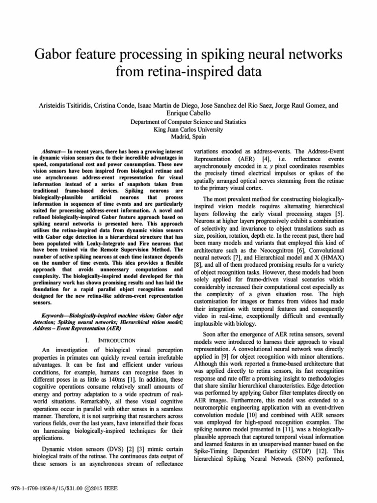 Gabor Feature Processing In Spiking Neural Networks From Retina