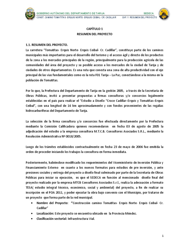 Resumen Proyecto Erquis | PDF | Tasa interna de retorno | Sector privado