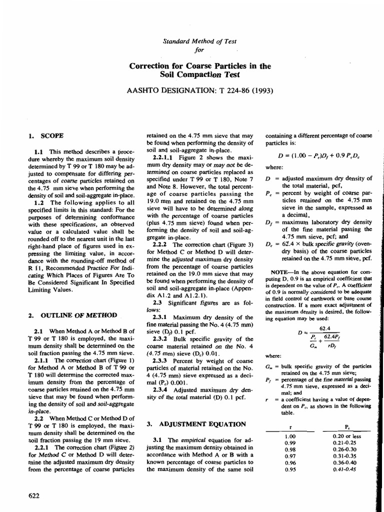 Aashto Designation T 224-86 (1993) | PDF