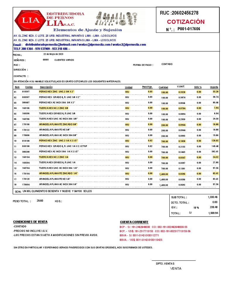 Proforma de Precios | PDF