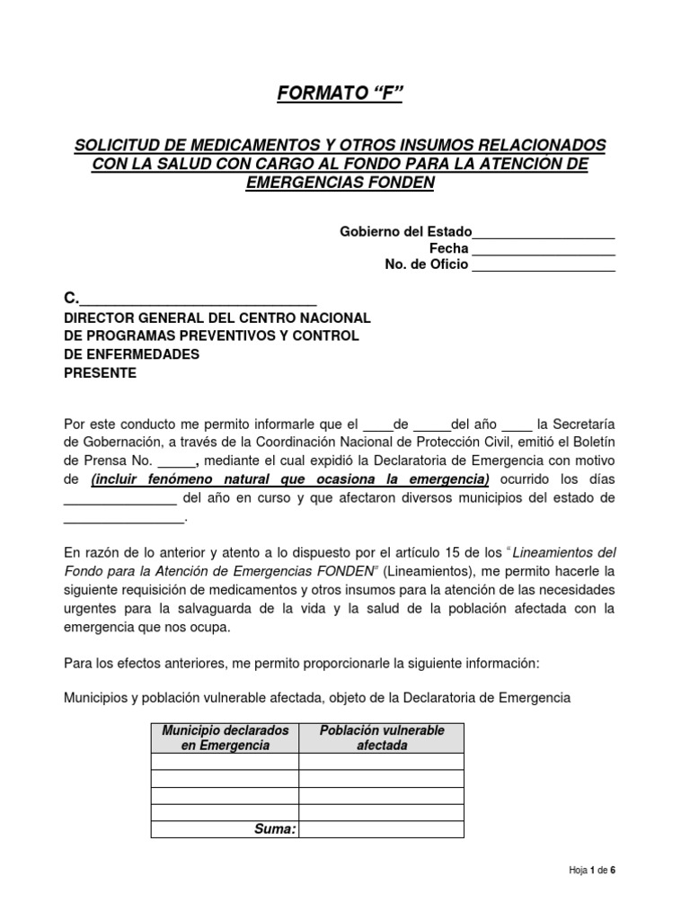 Formato F. - Solicitud de Medicamentos | PDF