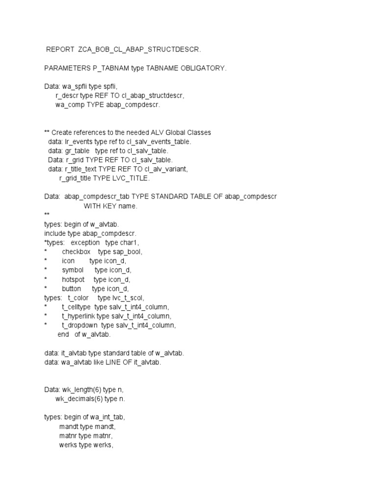 ABAP OO ALV Sample Program To Display Table Structure | PDF ABAP OO ALV Sample Program To Display Table Structure | PDF