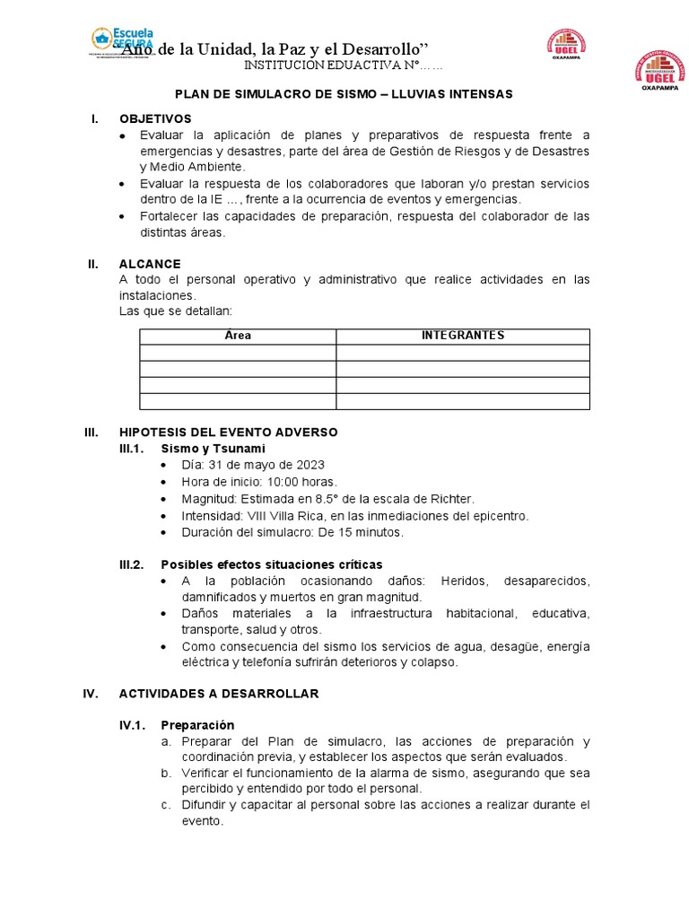 Plan de Simulacro de Sismo | PDF