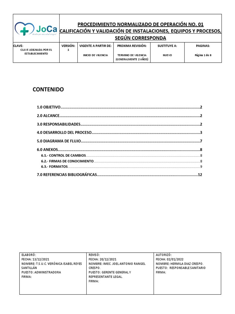 Pno de Calificación y Validación de Instalaciones, Equipos y Procesos ...