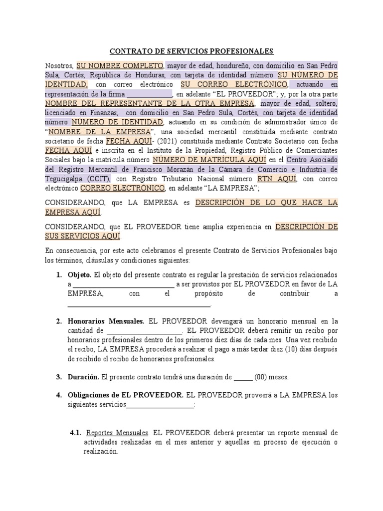 Modelo de Contrato de Servicios Profesionales | PDF