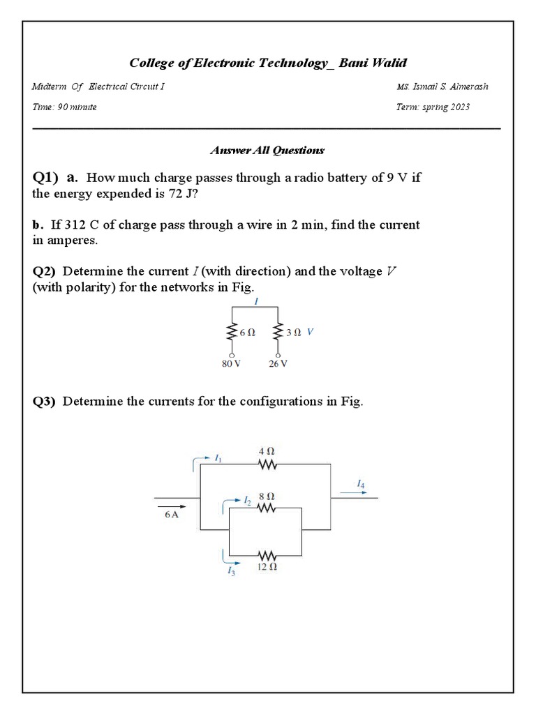 Midterm Electric Circuit 1 - 2023 | PDF