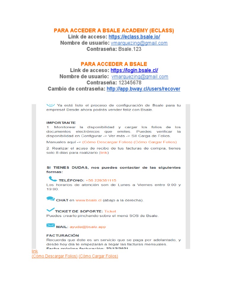 Acceso y Recursos de Bsale y eClass | PDF