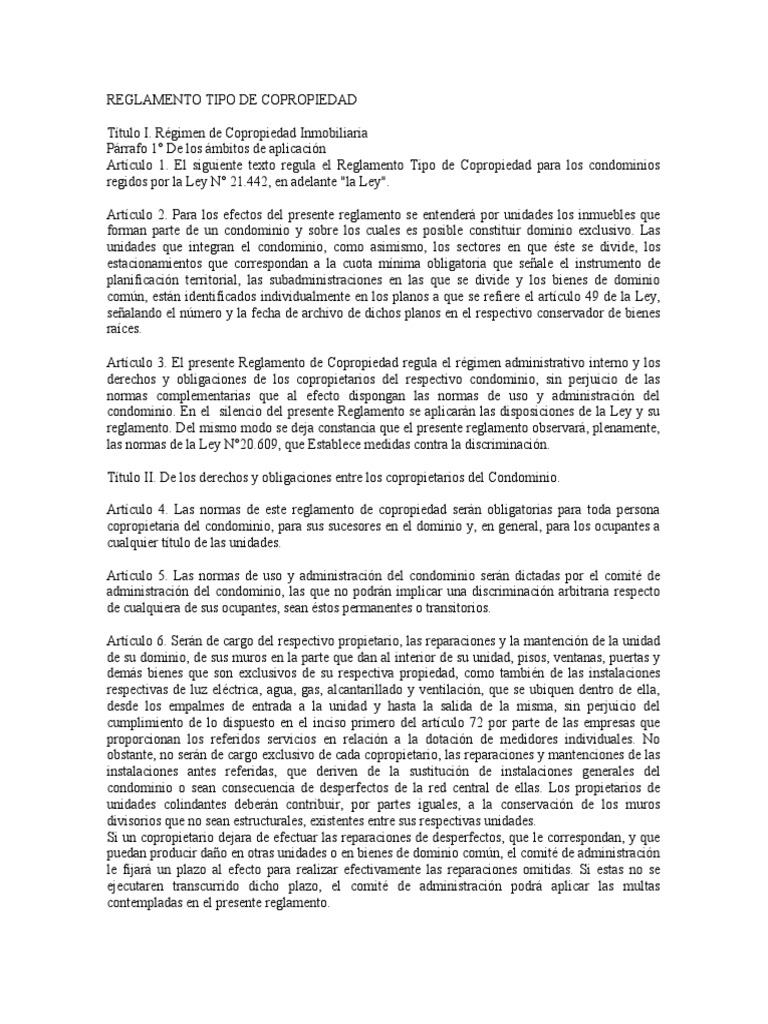 Reglamento Tipo de Copropiedad | PDF