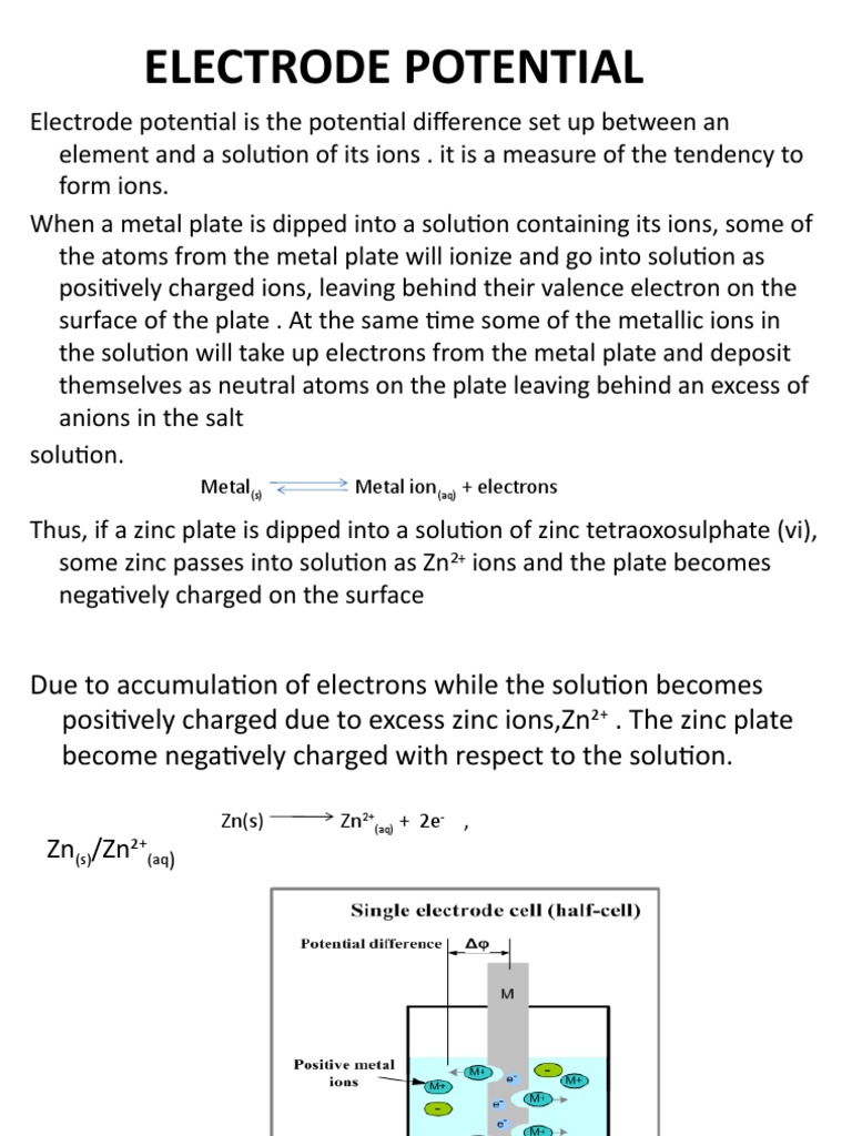 Electrode Potential | PDF | Electrochemistry | Anode