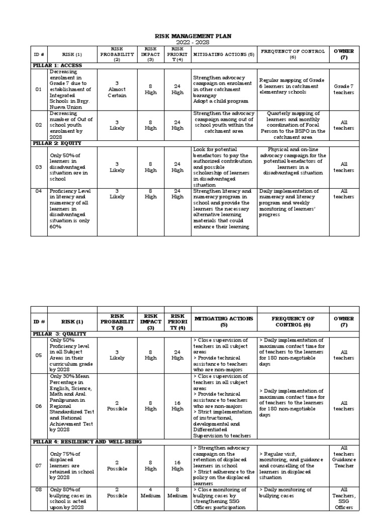 Risk Management Plan | PDF