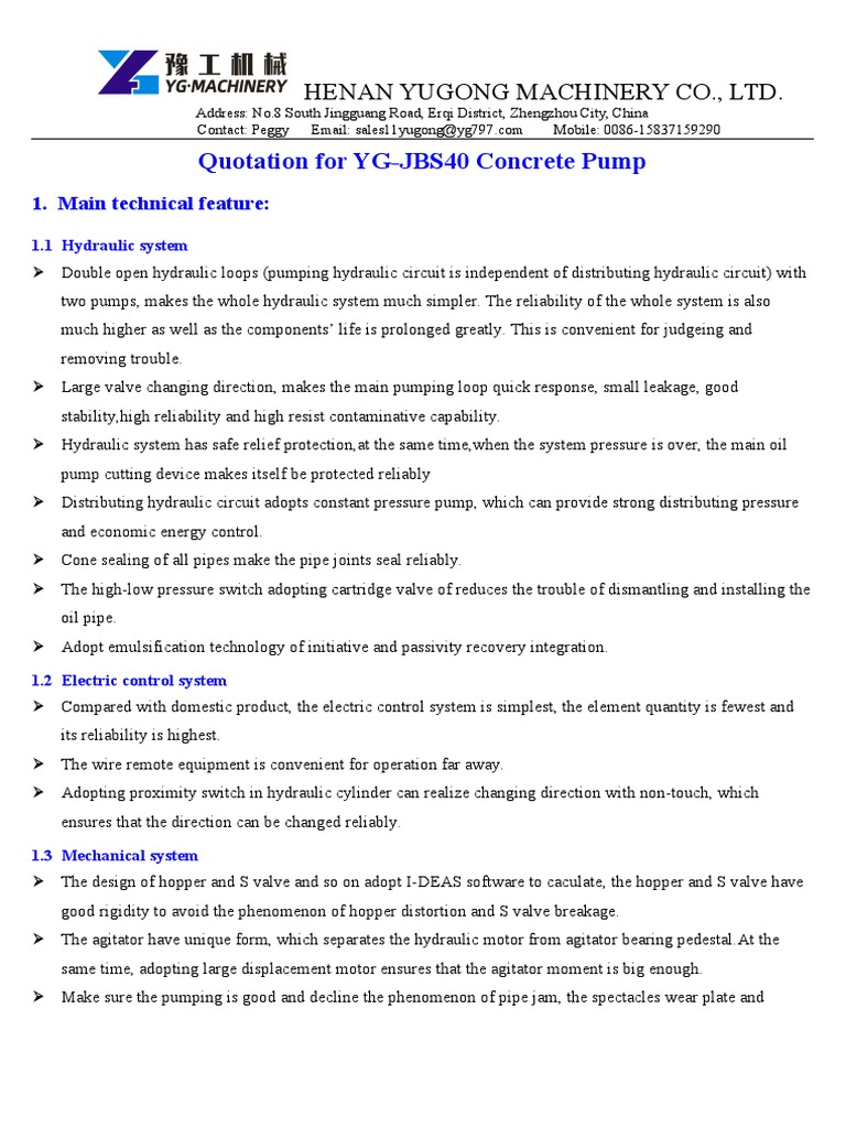 Quotation For Concrete Pump From Peggy +8615837159290 | PDF | Pump | Machines