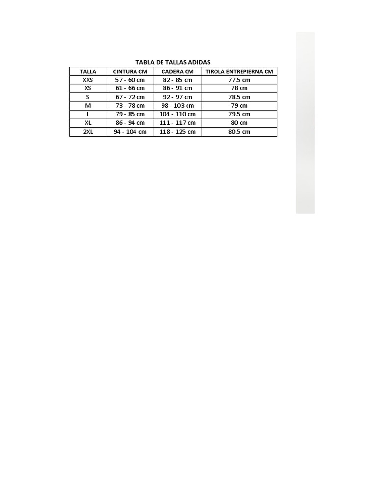Tabla de Tallas - Adidas - Mujer | PDF