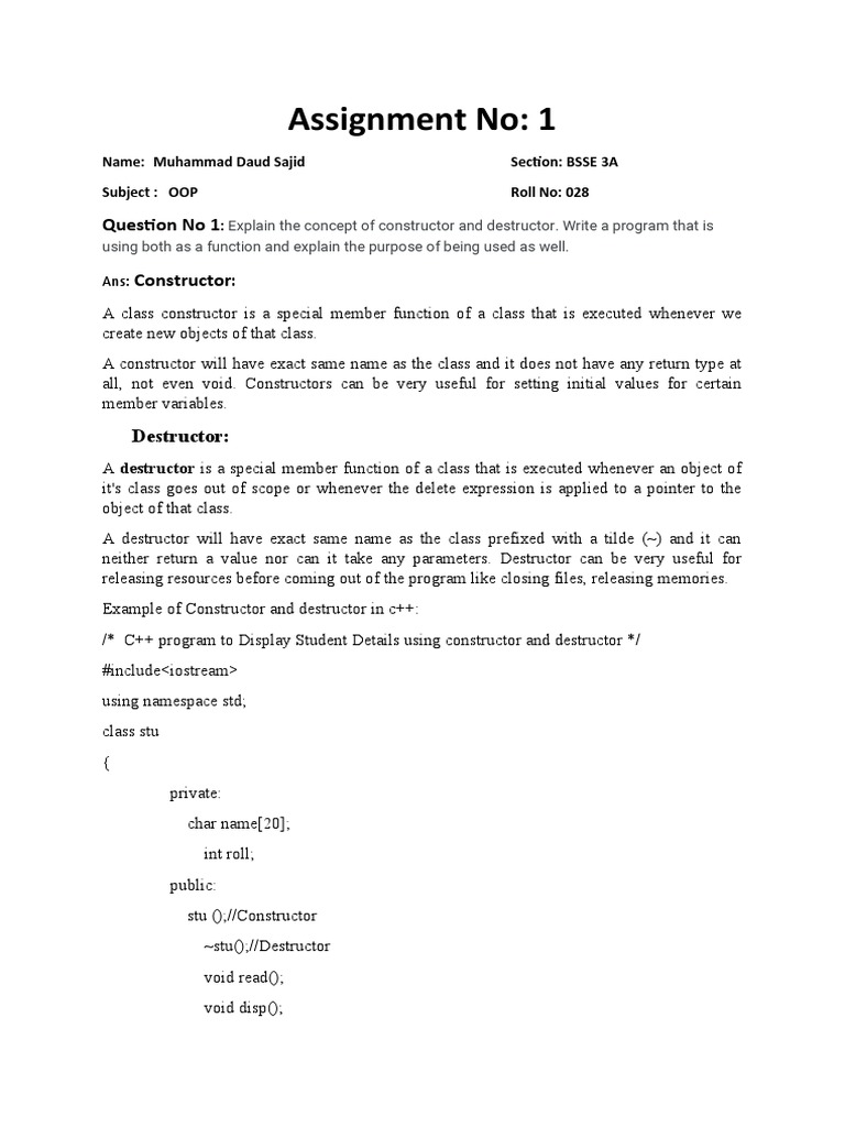 OOP Theory - M.Daud Sajid - 028 - BSSE3A | PDF | Class (Computer Programming) | Method (Computer ...