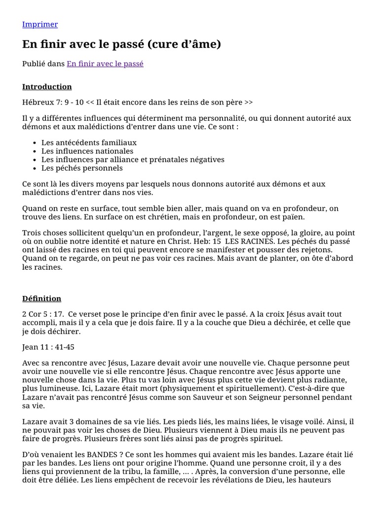 En Finir Avec Le Passé (Cure D'âme) | PDF