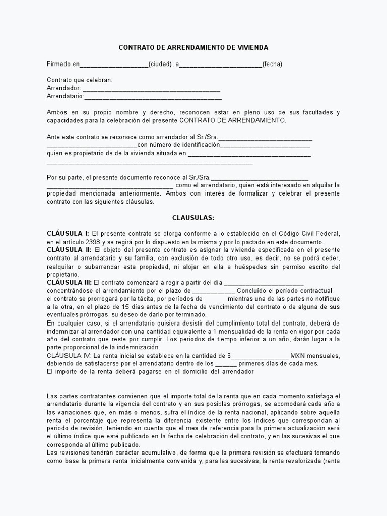 Contrato de arrendamiento de vivienda | PDF