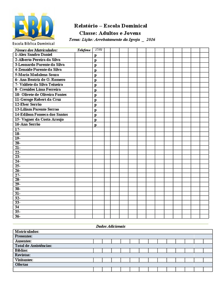 Relatorio Escola Dominical | PDF