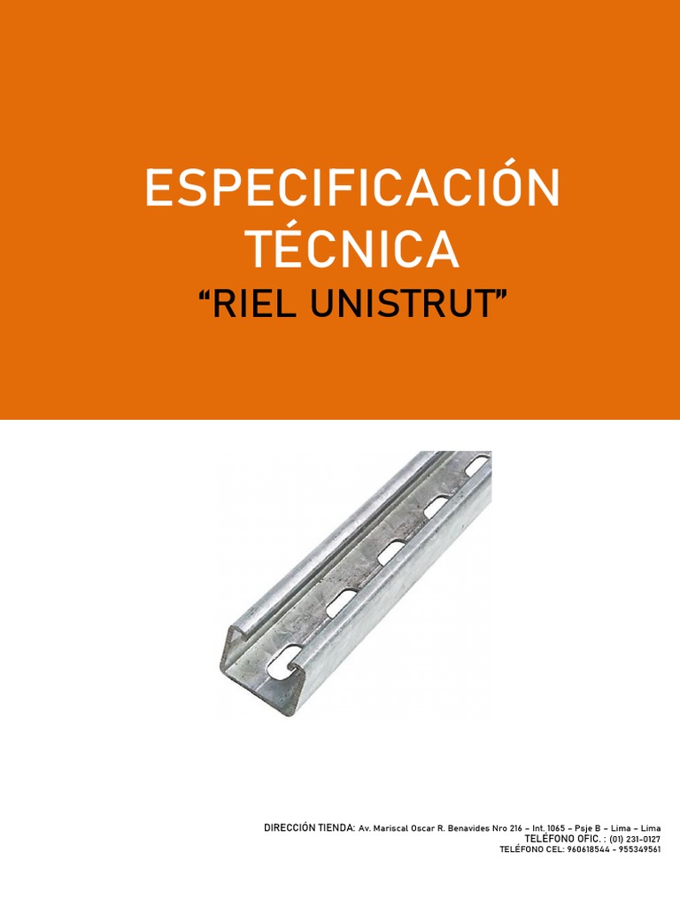 Especificaciones Técnicas Riel Unistrut Arviil | PDF | Tornillo ...
