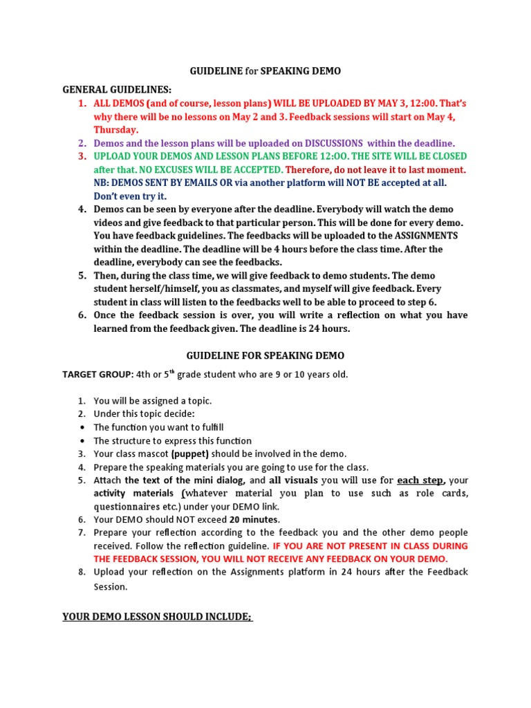 Guideline For Speaking Demo | PDF | Lesson Plan | Cognitive Psychology