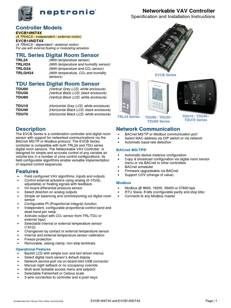 VAV Controller EVCB14NiT4X 10162022 | PDF | Menu (Computing) | Switch