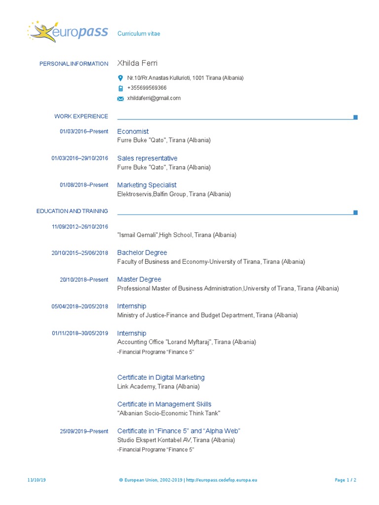 Cv-Europass Xhilda Ferri 2019 | PDF