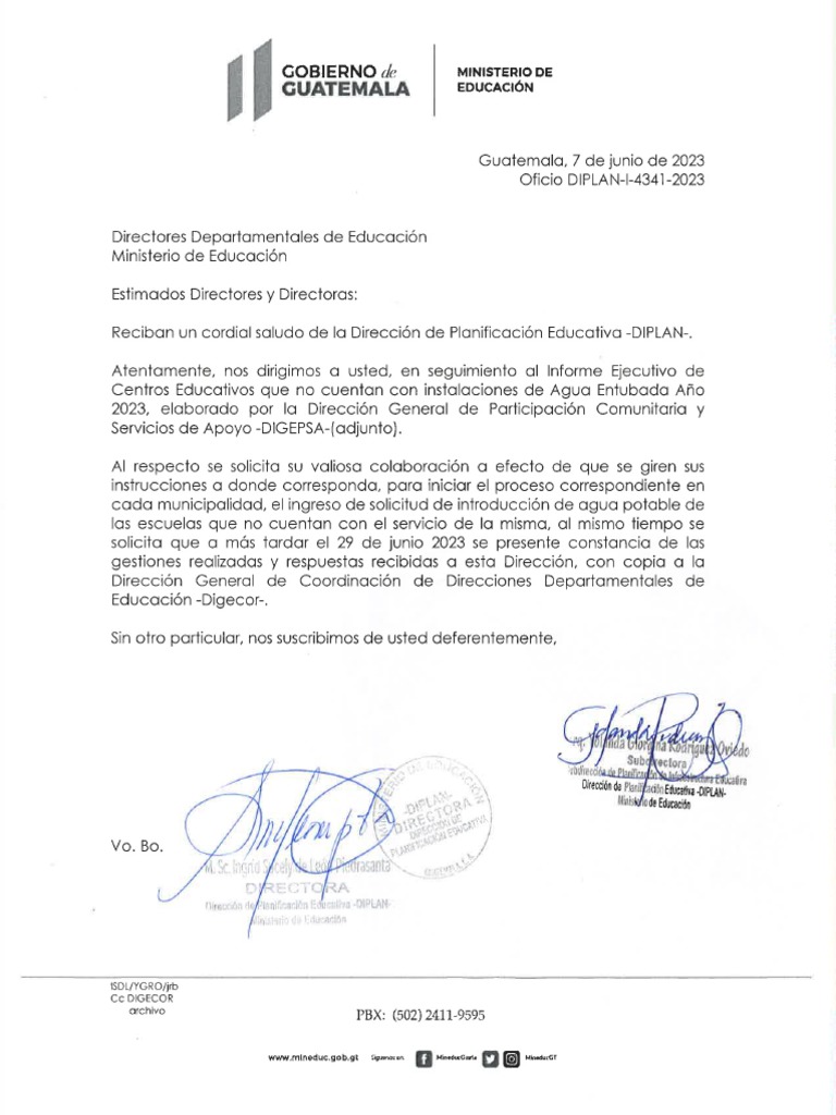 Oficio DIPLAN-I-4341-2023 Gestiones en Tema de Agua Potable | PDF