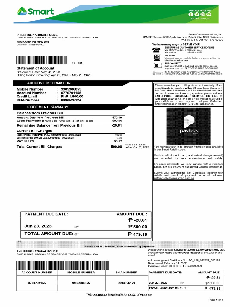 OPN Hotline Bill Smart May 2023 | PDF | Cheque | Payments