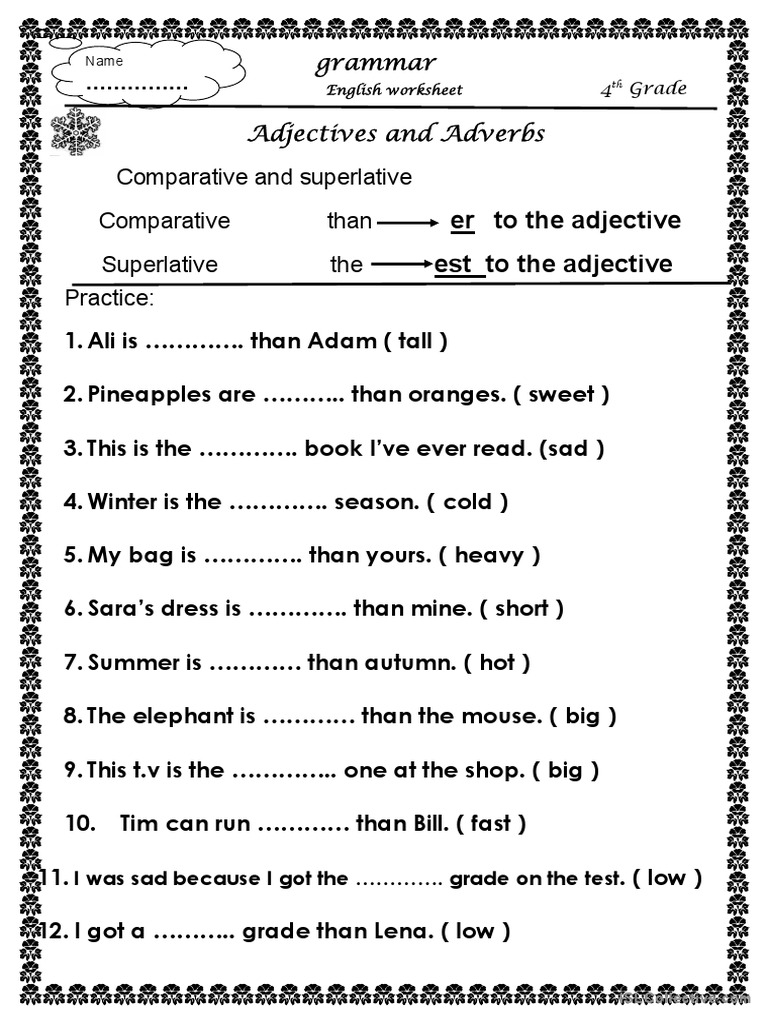 4th Grade Comparative & Superlative Worksheet | PDF