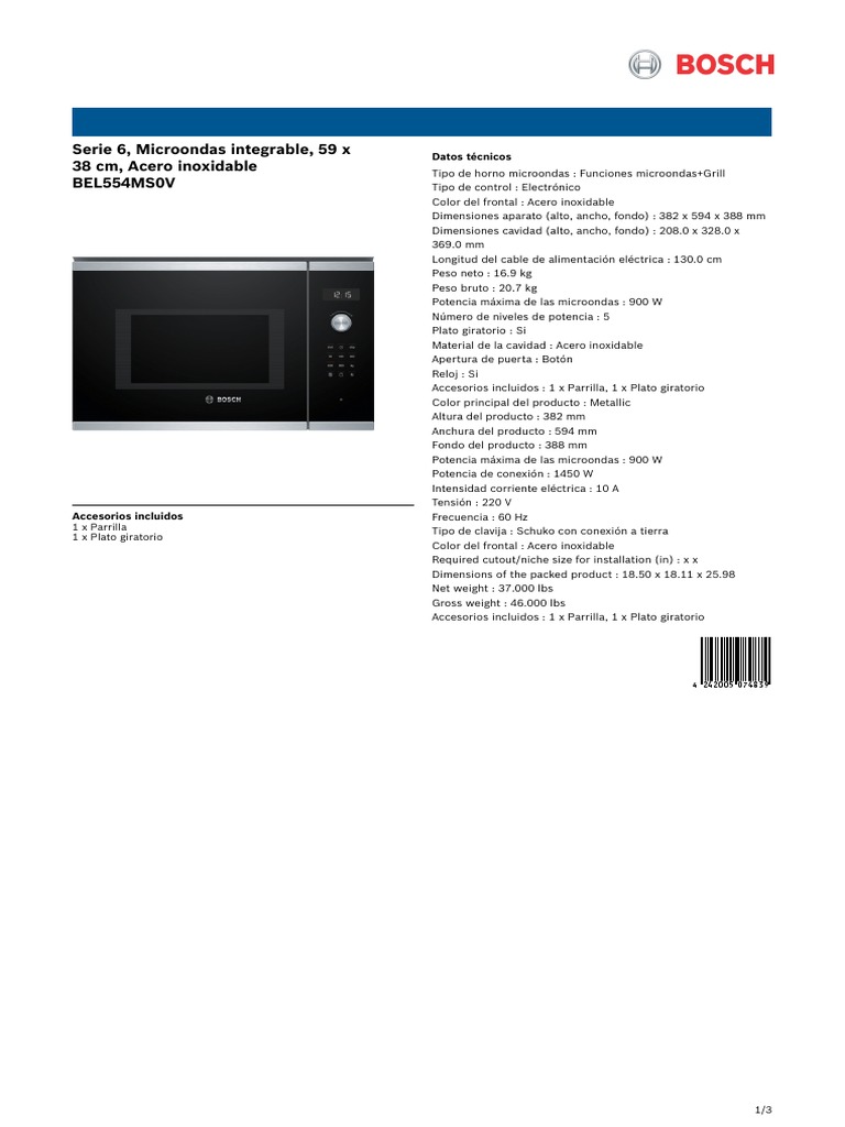 Ficha Tecnica Microondas | PDF | Microondas | Ingenieria Eléctrica