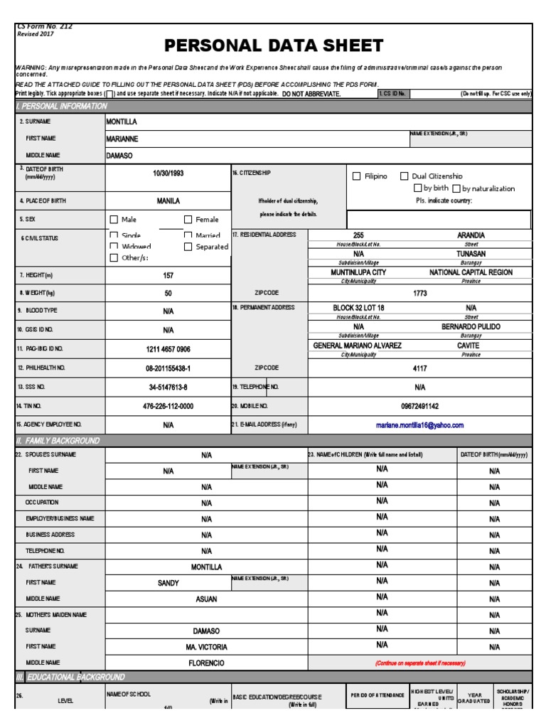 032117 cs form no. 212 revised personal data sheet_new | PDF