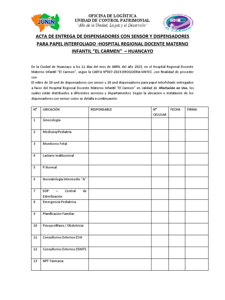 Acta de Entrega Ucp Modelo | PDF | Medicina | Cuidado de la salud