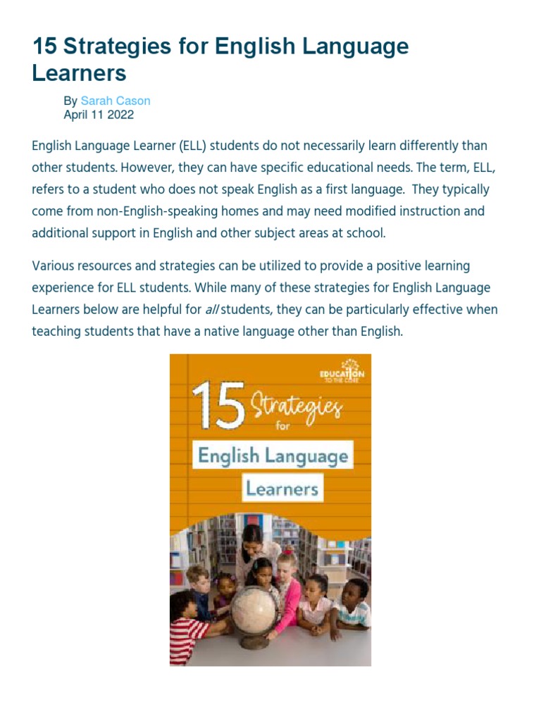 15 Strategies For English Language Learners | PDF | Cognitive ...