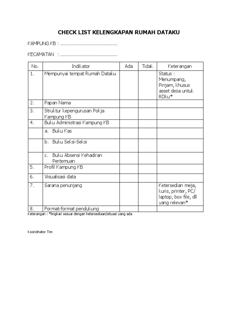 Check List Kelengkapan Rumah Dataku | PDF