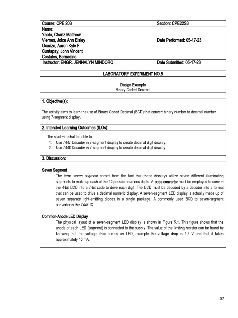 Laboratory Experiment 05 Designexample Bcd 1 Pdf Logic Gate Binary Coded Decimal 8640