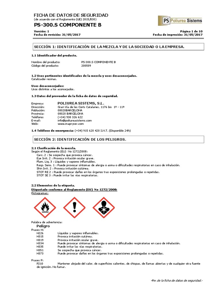 FDS. POLIUREA FRÍA PS-300.S COMPONENTE B A (Español) | Descargar gratis ...
