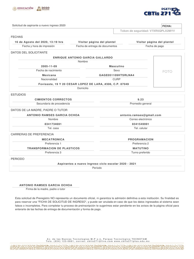 Solicitud Preinscripcion | PDF