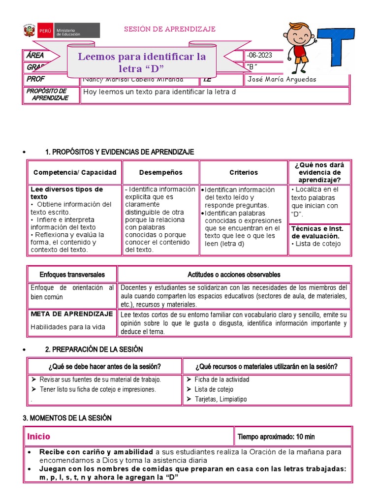 Sesión Leemos para Identificar La Letra "D" | PDF | Aprendizaje ...