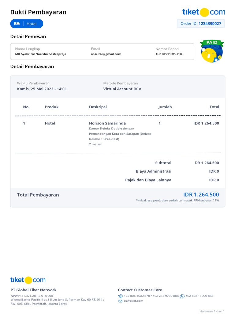 Contoh Invoice Hotel | PDF